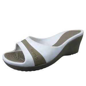 CROCS | Shoes | Crocs Sassari Womens 9 White Khaki Wedge Slide Sandals ...